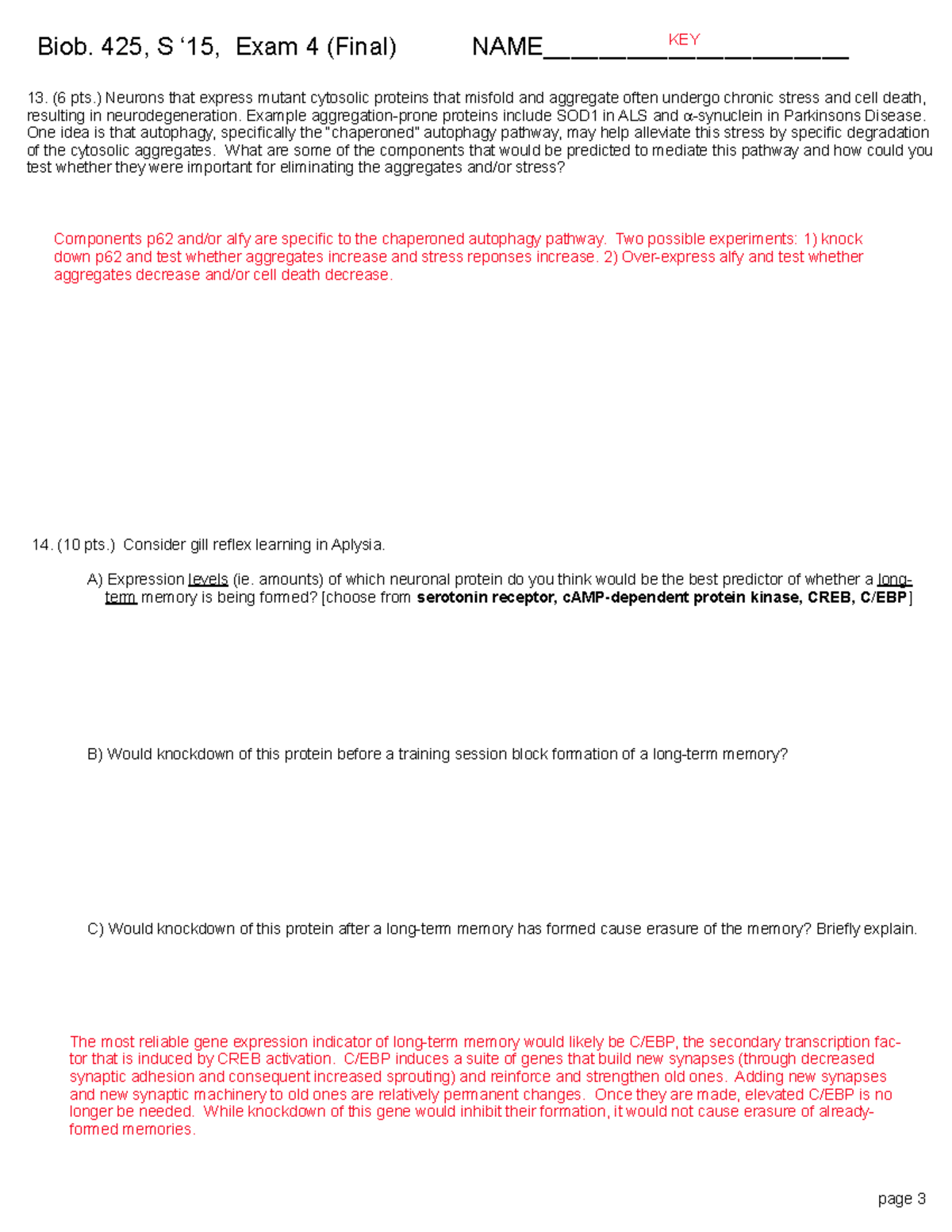 Pdf-19 - Answer Key - Biob. 425, S ‘15, Exam 4 (Final) NAME ...