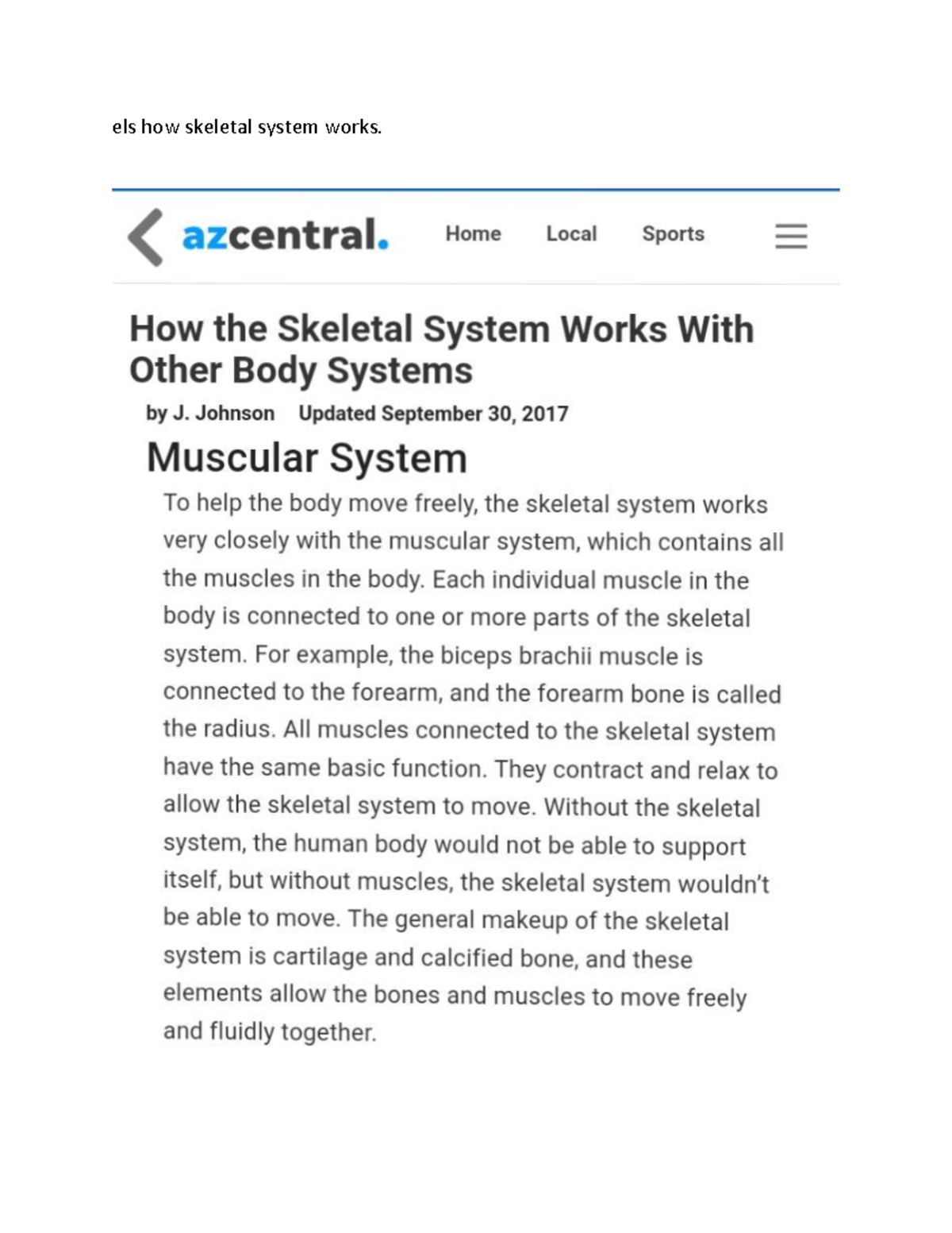 Els how skeletal system works - Bachelor of Science in Information ...