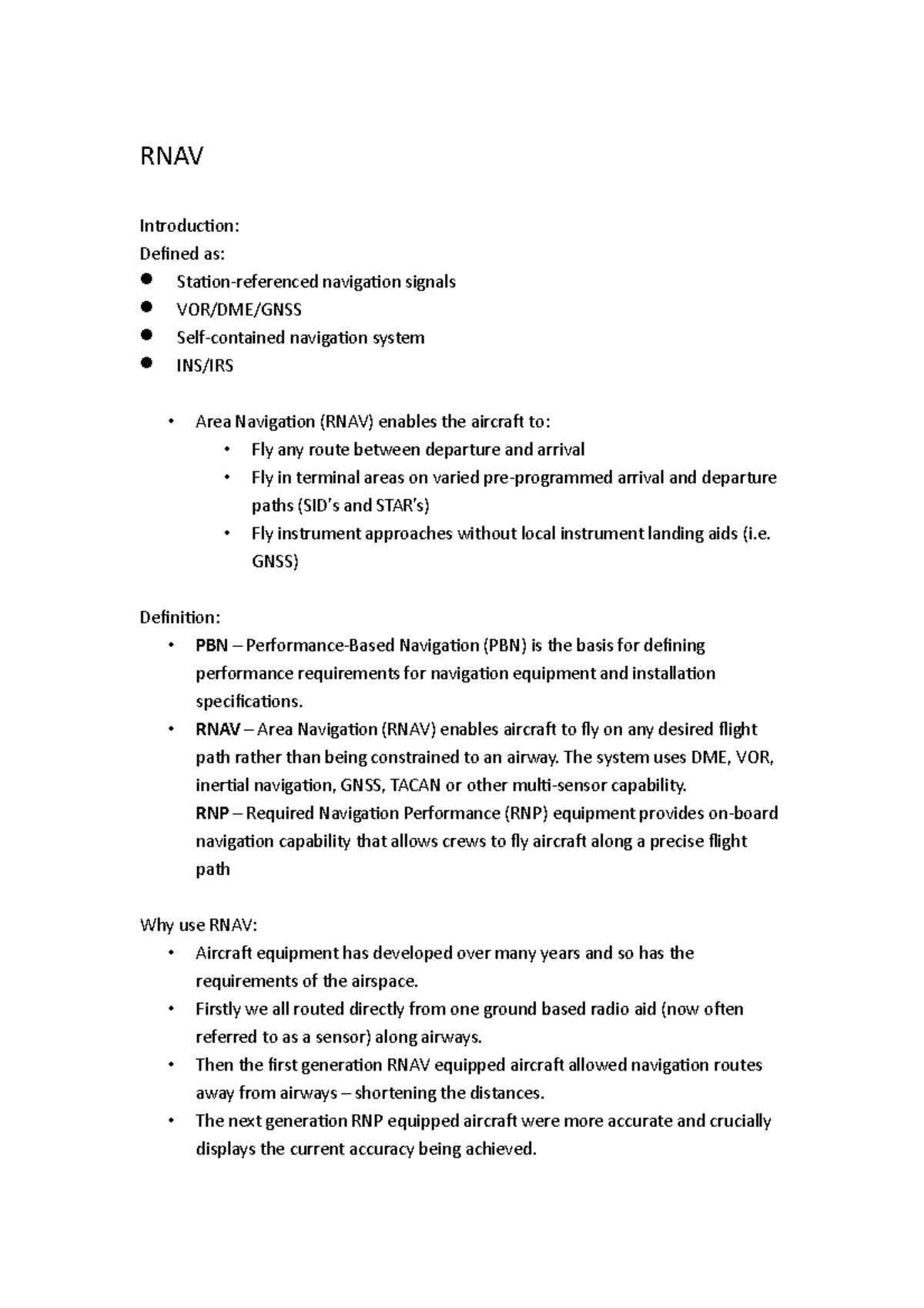 RNAV - Notes for the subject - RNAV Introduction: Defined as: Station ...