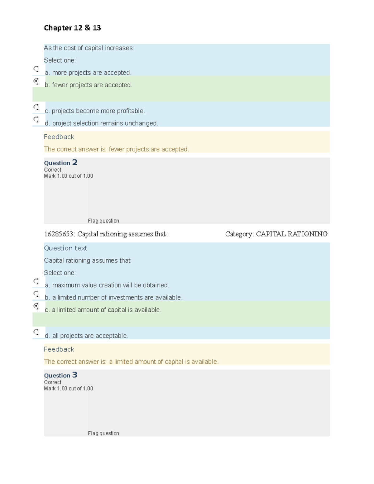 Cmis 2250 Final Chapter 12 13 As The Cost Of Capital Increases