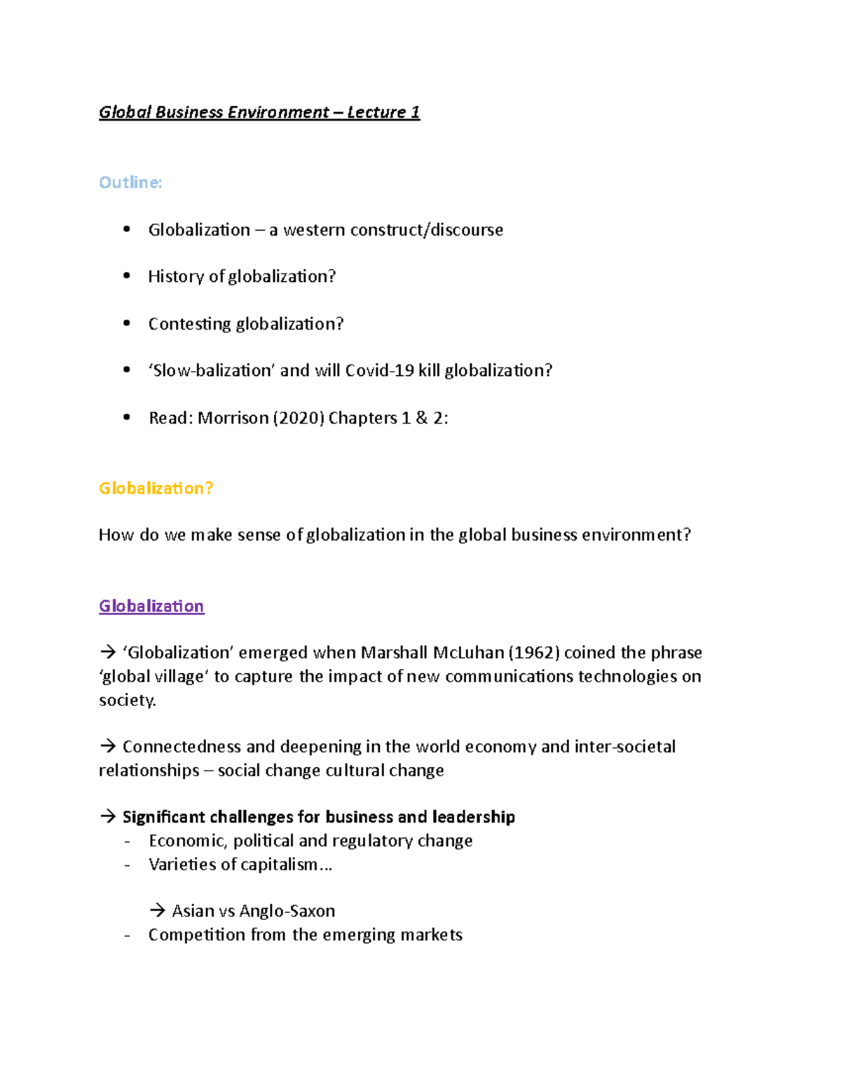 Global Business Environment-lecture 1 - Global Business Environment ...