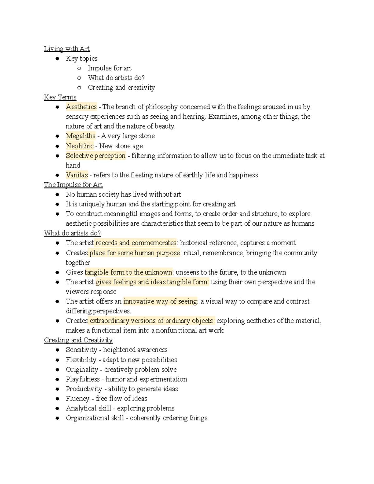 Art 110 Chapter 1 - Living with Art - Living with Art Key topics ...