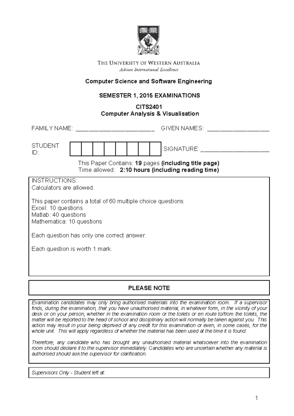 CITS2401 Examination paper 2015 Semester 1 - Computer Science and ...