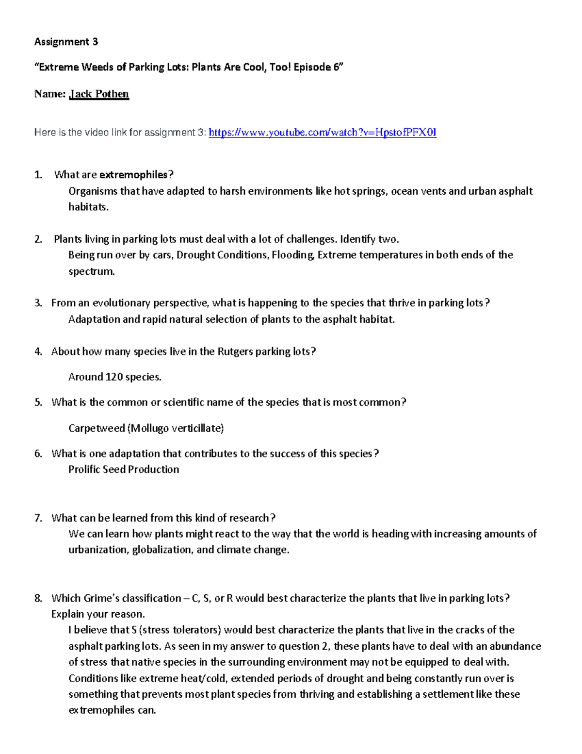 Principles of Ecology assignment 3 - PCB3043 - USF - Studocu