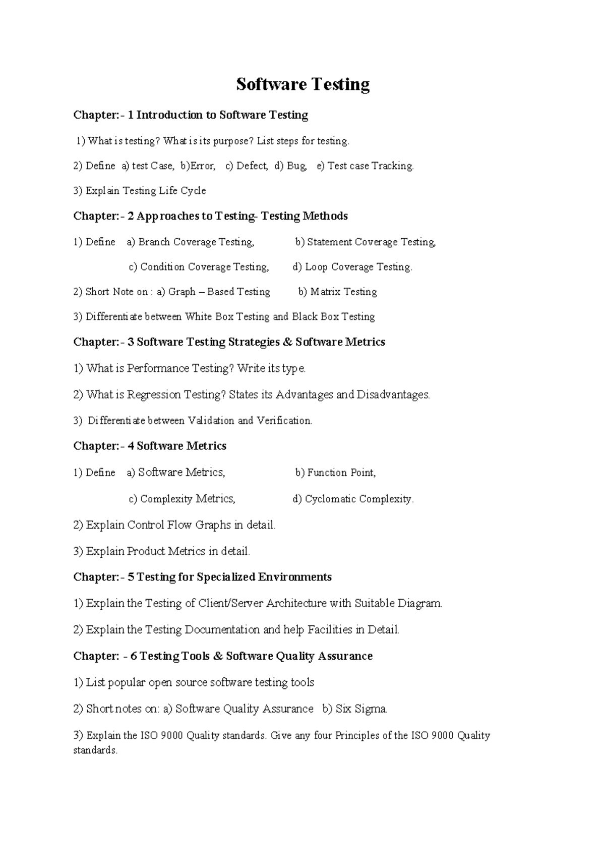 Assignment Question of Software Testing BCA - Software Testing Chapter ...