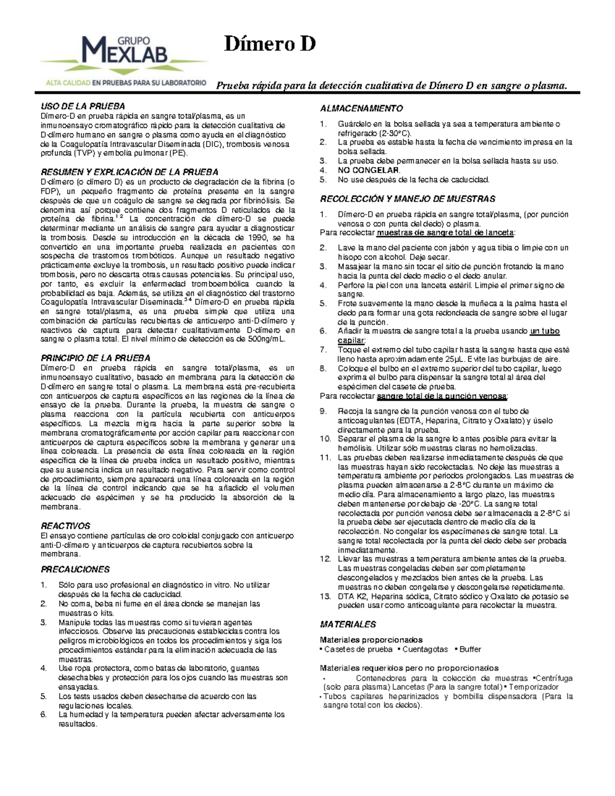 Prueba Dimero-D - USO DE LA PRUEBA Dímero-D en prueba rápida en sangre ...