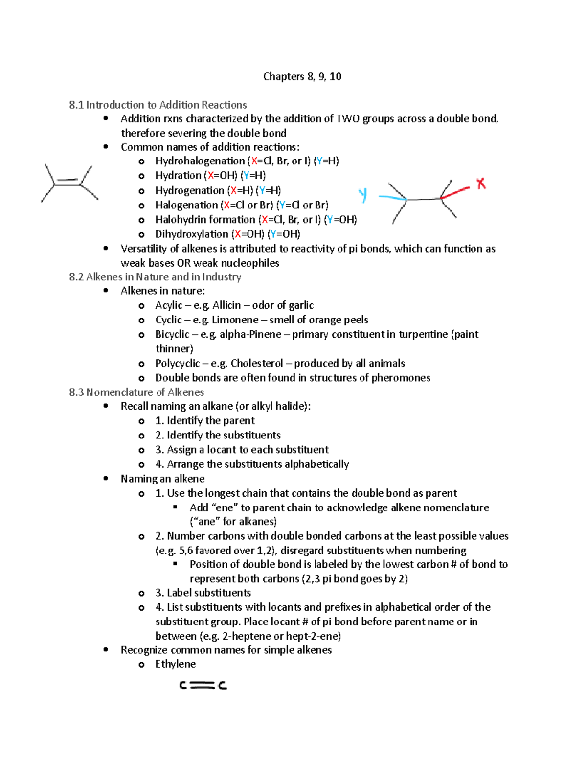Exam 3 Notes - Chapters 8, 9, 10 8 Introduction to Addition Reactions ...