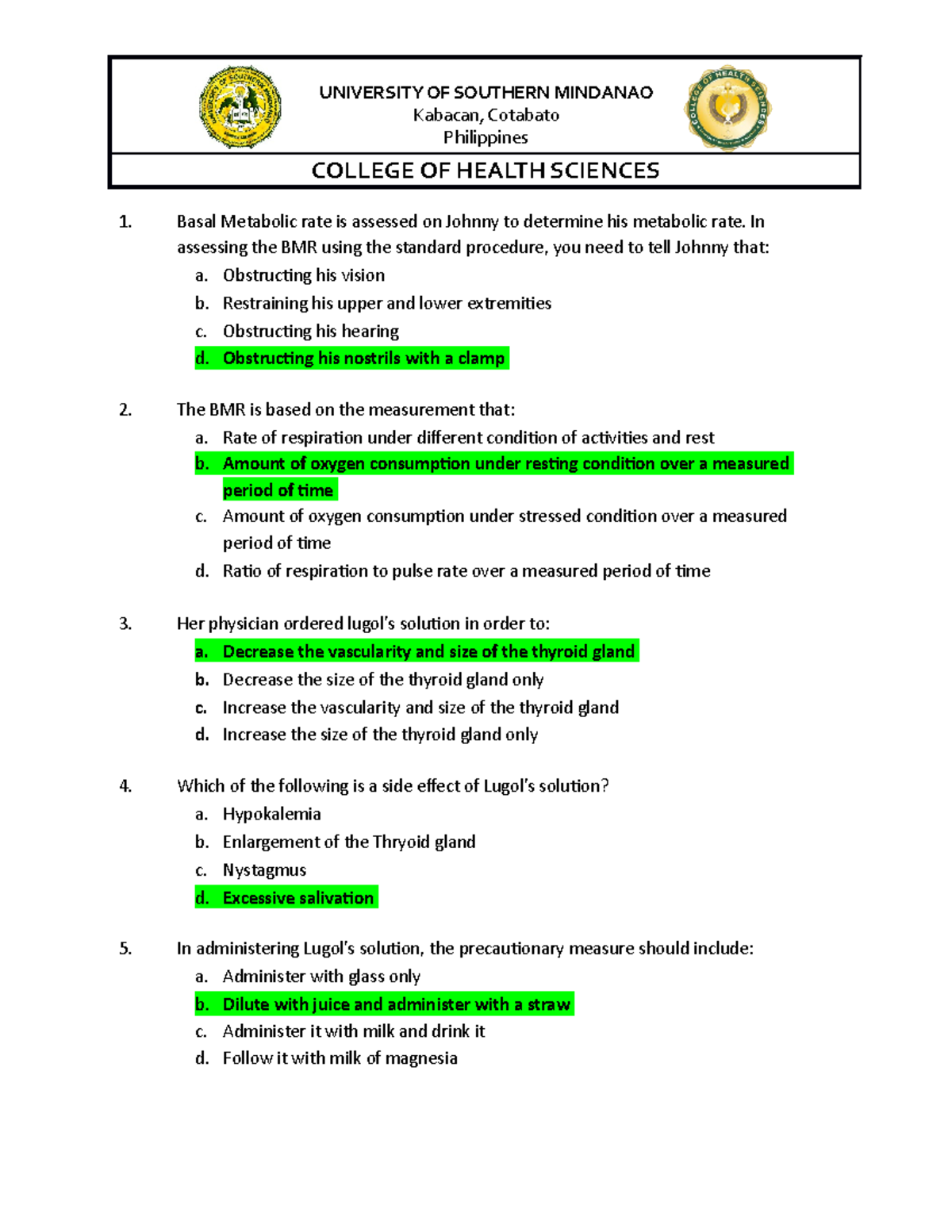 Review QUIZ8 - UNIVERSITY OF SOUTHERN MINDANAO Kabacan, Cotabato ...
