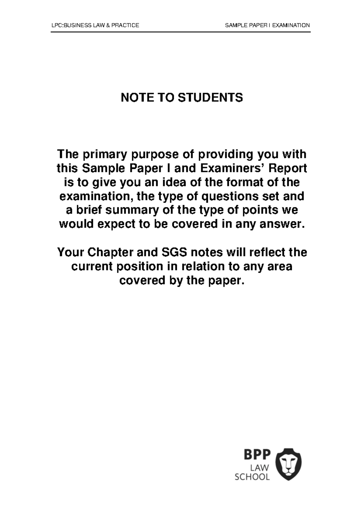 BLP Sample Paper I 2021-22 - LPC:BUSINESS LAW & PRACTICE SAMPLE PAPER I ...