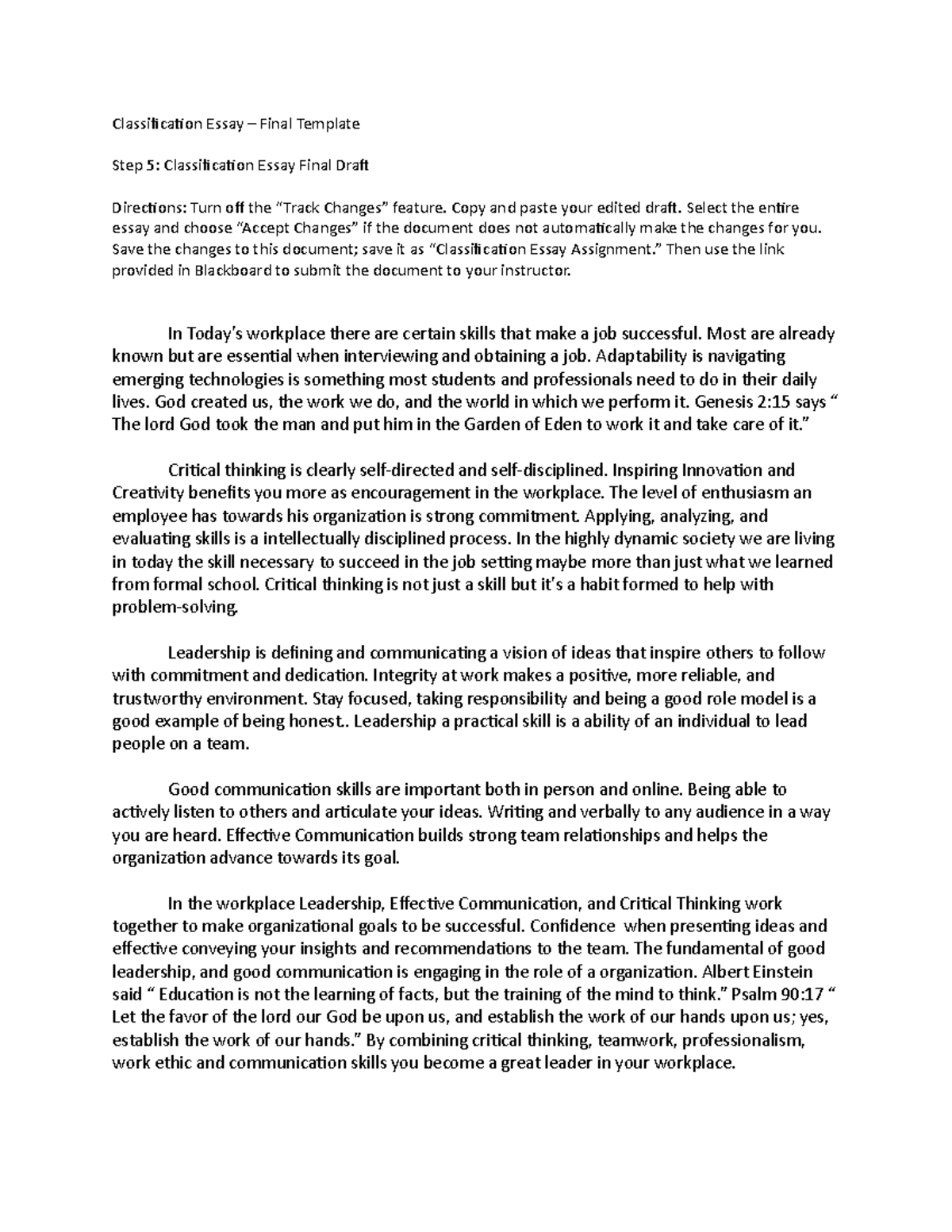 Week 6 - Classwork - Classification Essay – Final Template Step 5 ...