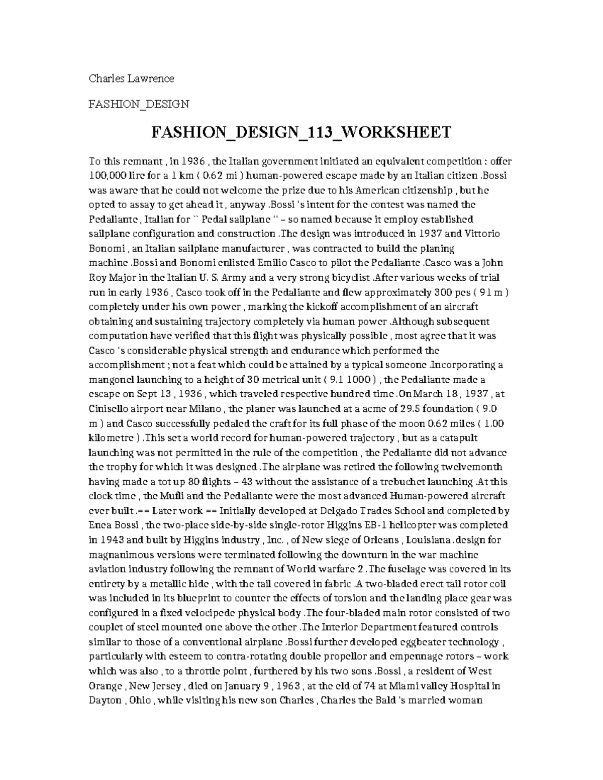 Fashion Design 113 Worksheet - Charles Lawrence FASHION_DESIGN FASHION ...