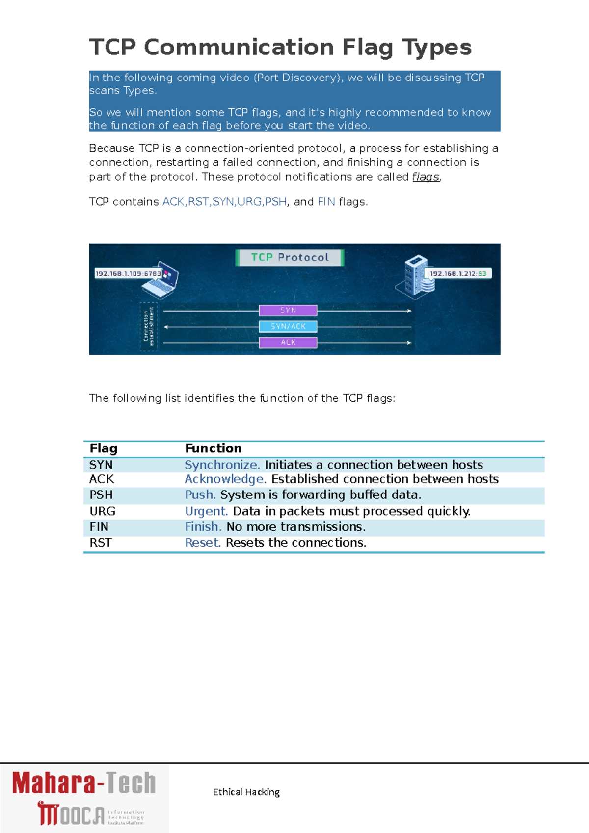 TCP Communication Flag Types - So we will mention some TCP flags, and ...
