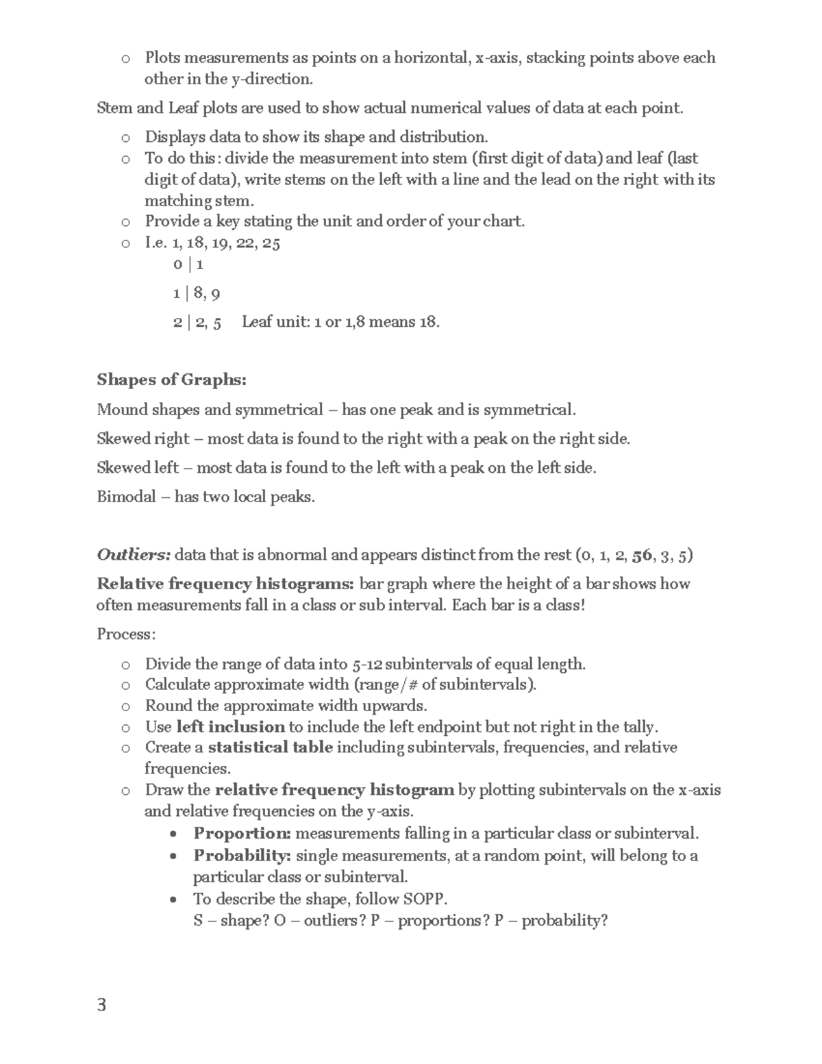 Statistics Note 3 - 3 o Plots measurements as points on a horizontal, x ...