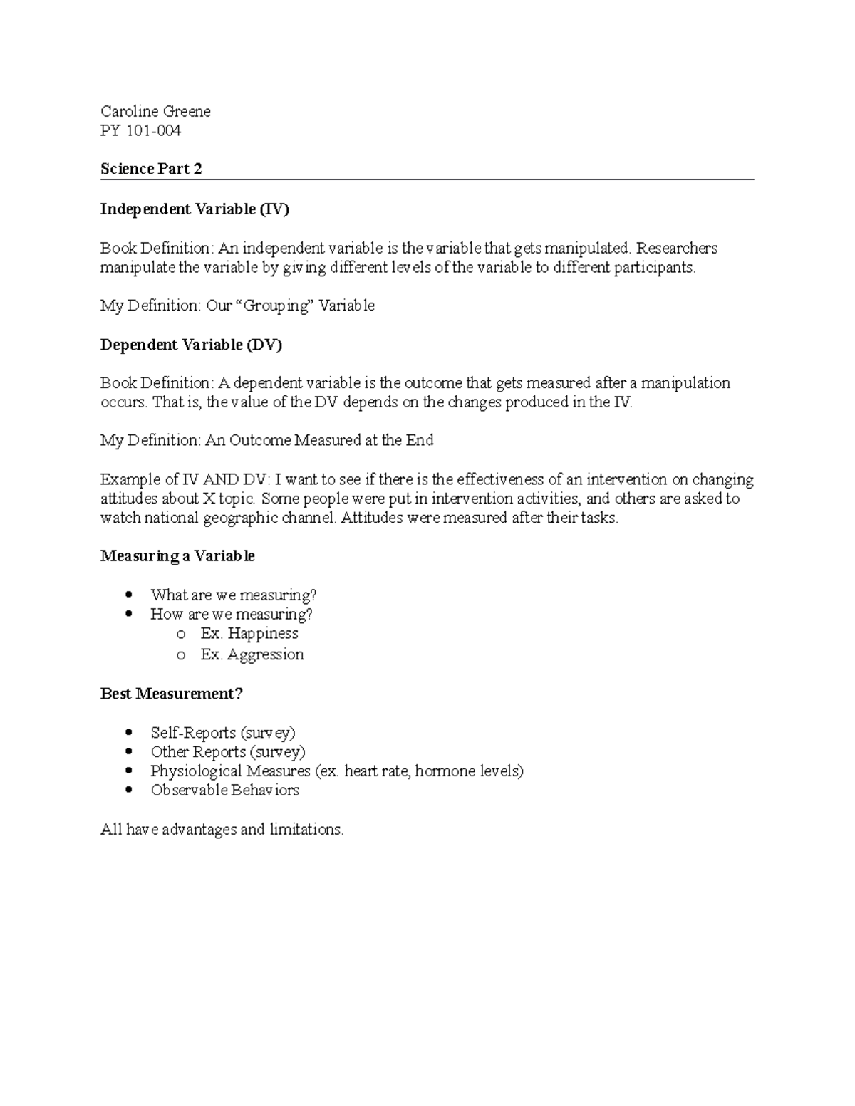 PY 101 Lecture 4 - Science Part 2 - Caroline Greene PY 101- Science ...