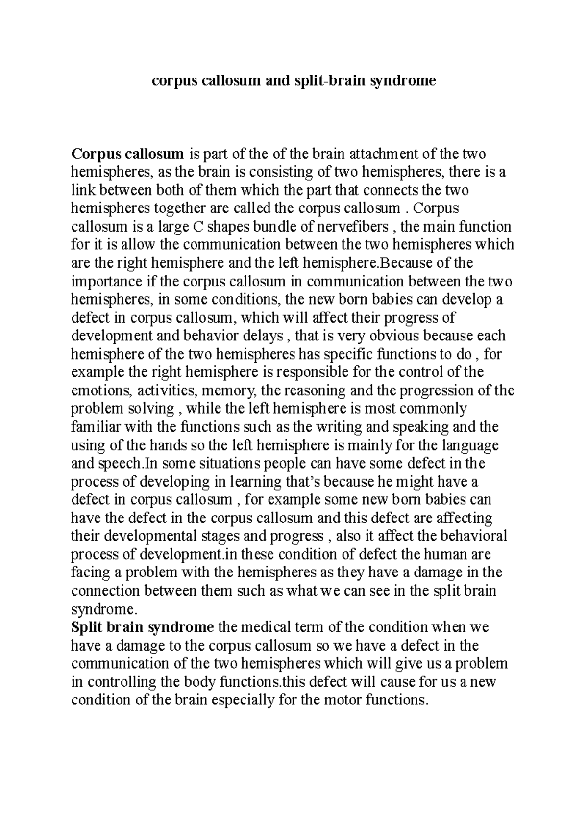 Split brain syndrome - A lecture about psychology - corpus callosum and ...