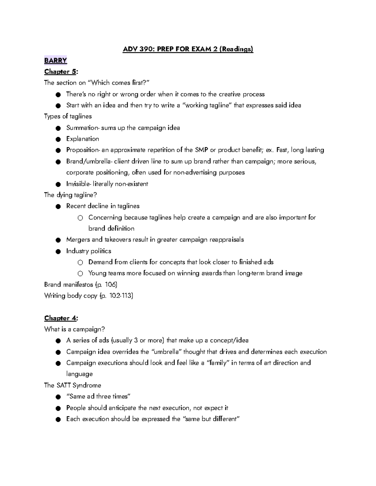 ADV 390 EXAM 2 PREP: Part 3 (readings) - ADV 390: PREP FOR EXAM 2 ...