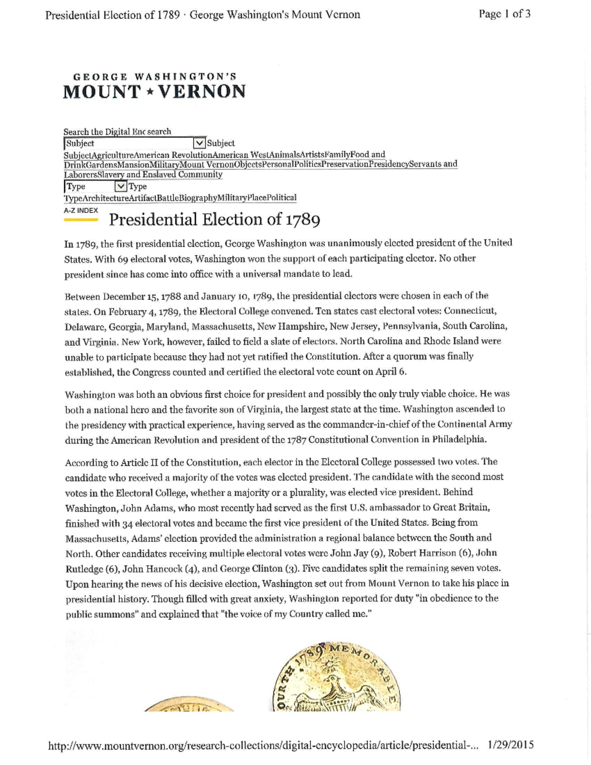 Presidential Elections of 1789-1792 Berggren 2014 - HIST 1111 - Studocu