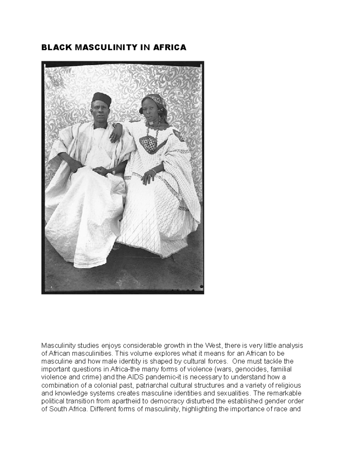 Black Masculinity IN Africa2 - BLACK MASCULINITY IN AFRICA Masculinity ...