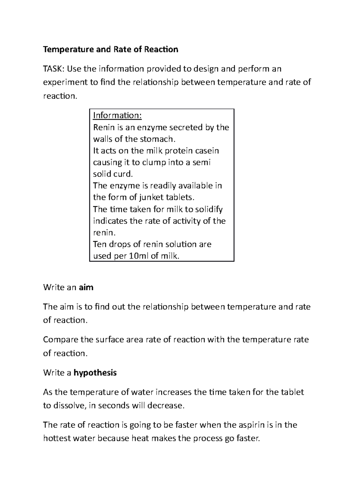 14. Temperature and Rate of Reaction - Temperature and Rate of Reaction ...