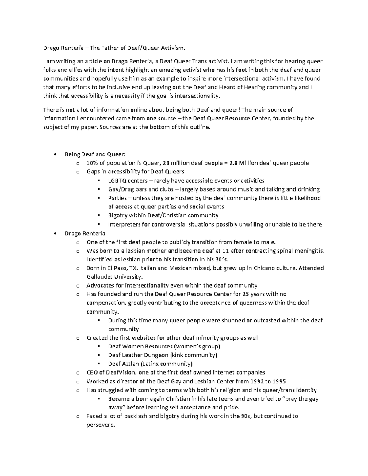 Drago Renteria Outline - Drago Renteria – The Father of Deaf/Queer ...