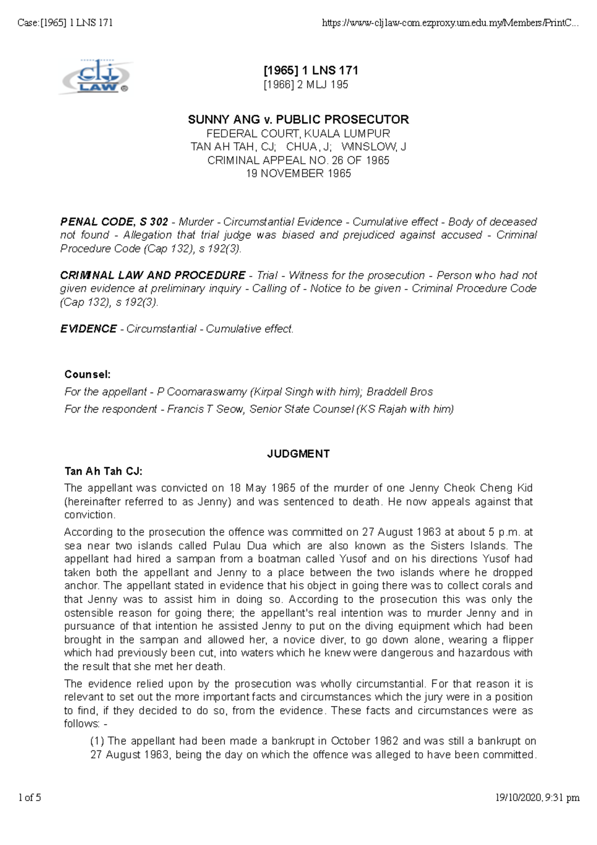 Sunny Ang v Public prosecutor (full case) - Evidence Law - Studocu