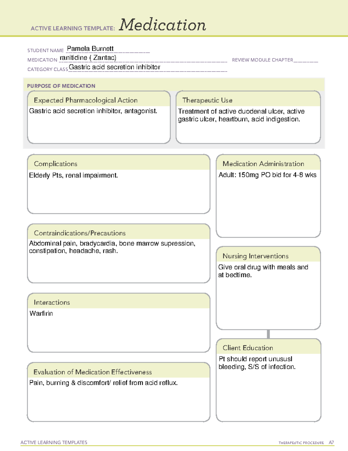 Ranitidine med sheet - ACTIVE LEARNING TEMPLATES THERAPEUTIC PROCEDURE ...