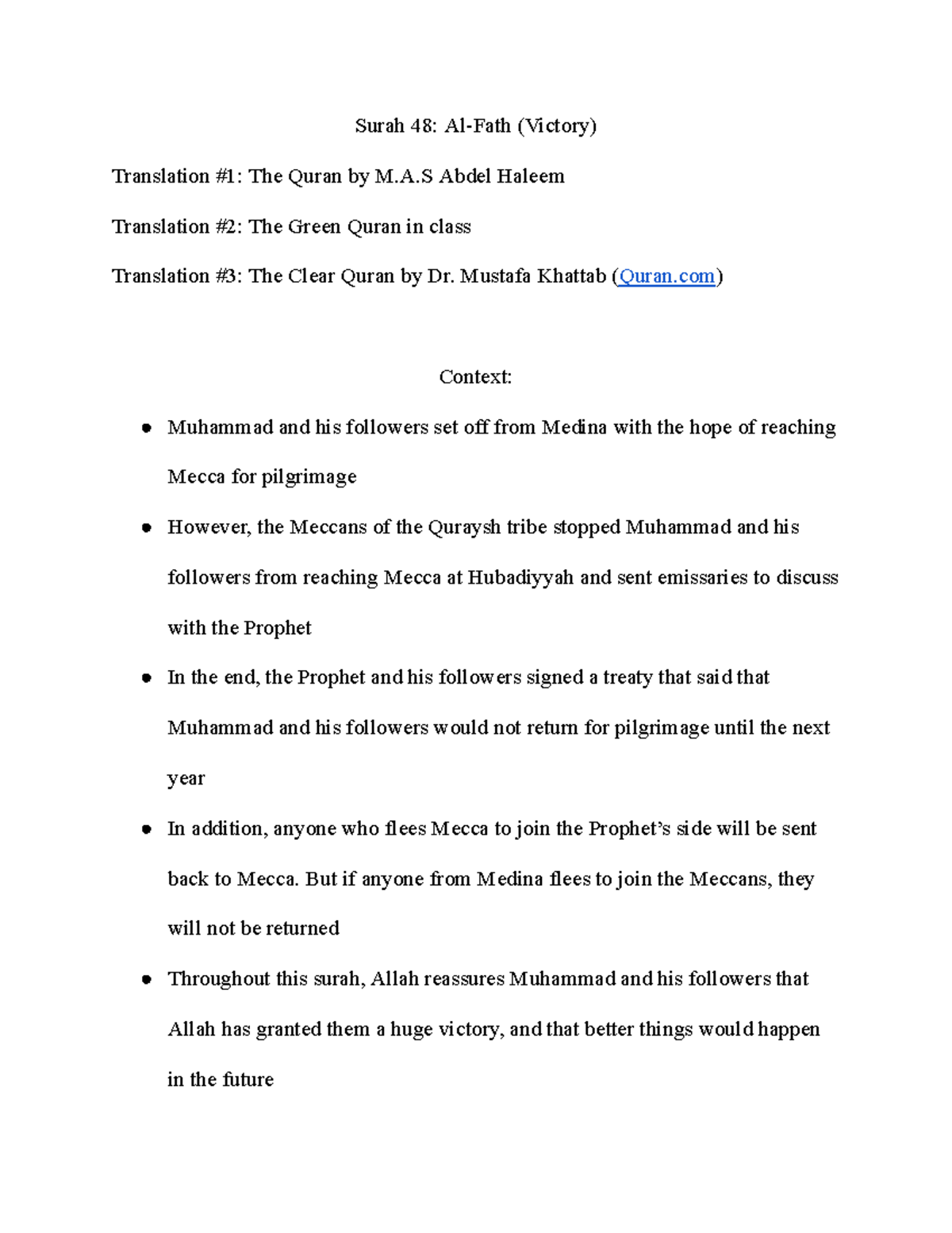 Quranic Notes - Surah 48: Al-Fath (Victory) Translation #1: The Quran ...