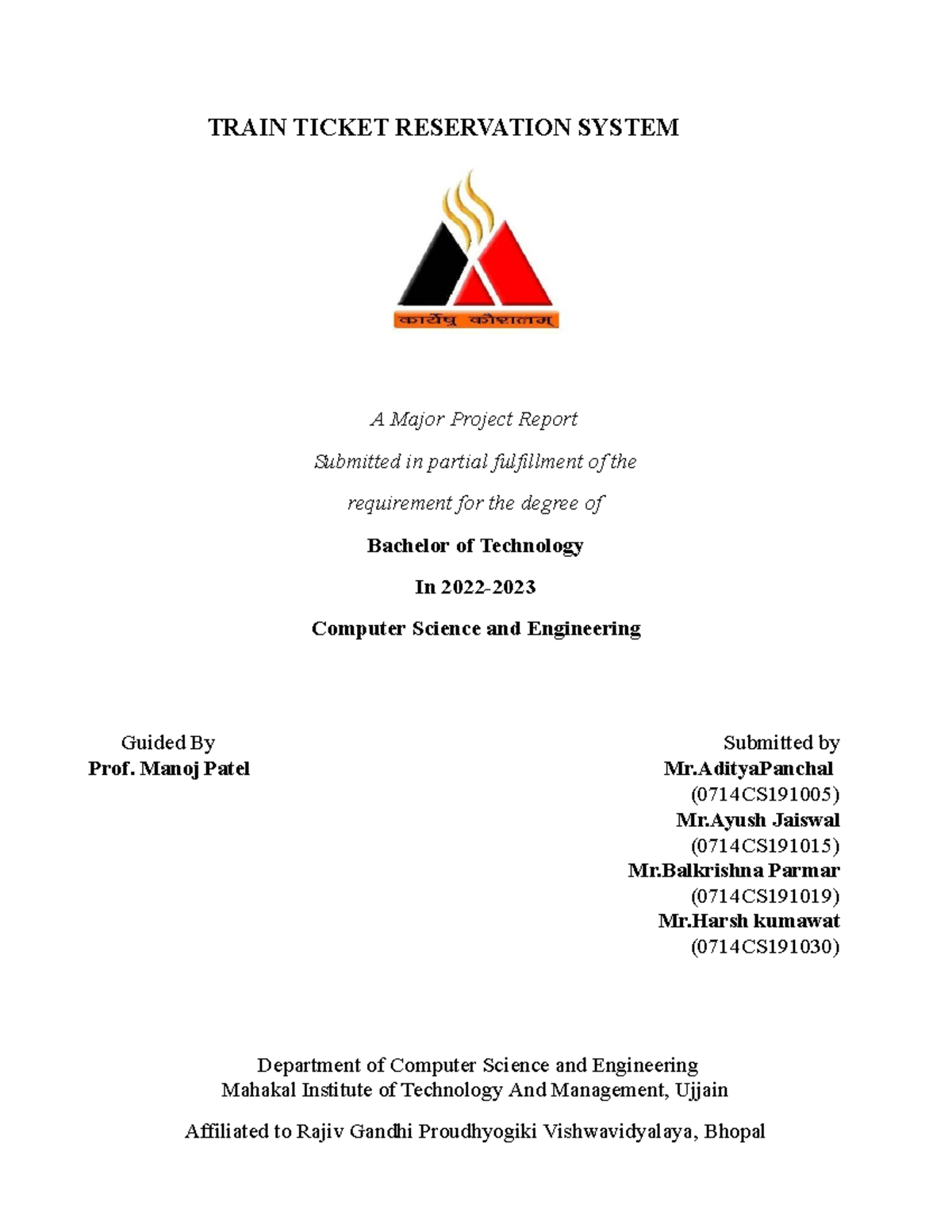 Train Ticket Reservation System Report - TRAIN TICKET RESERVATION ...