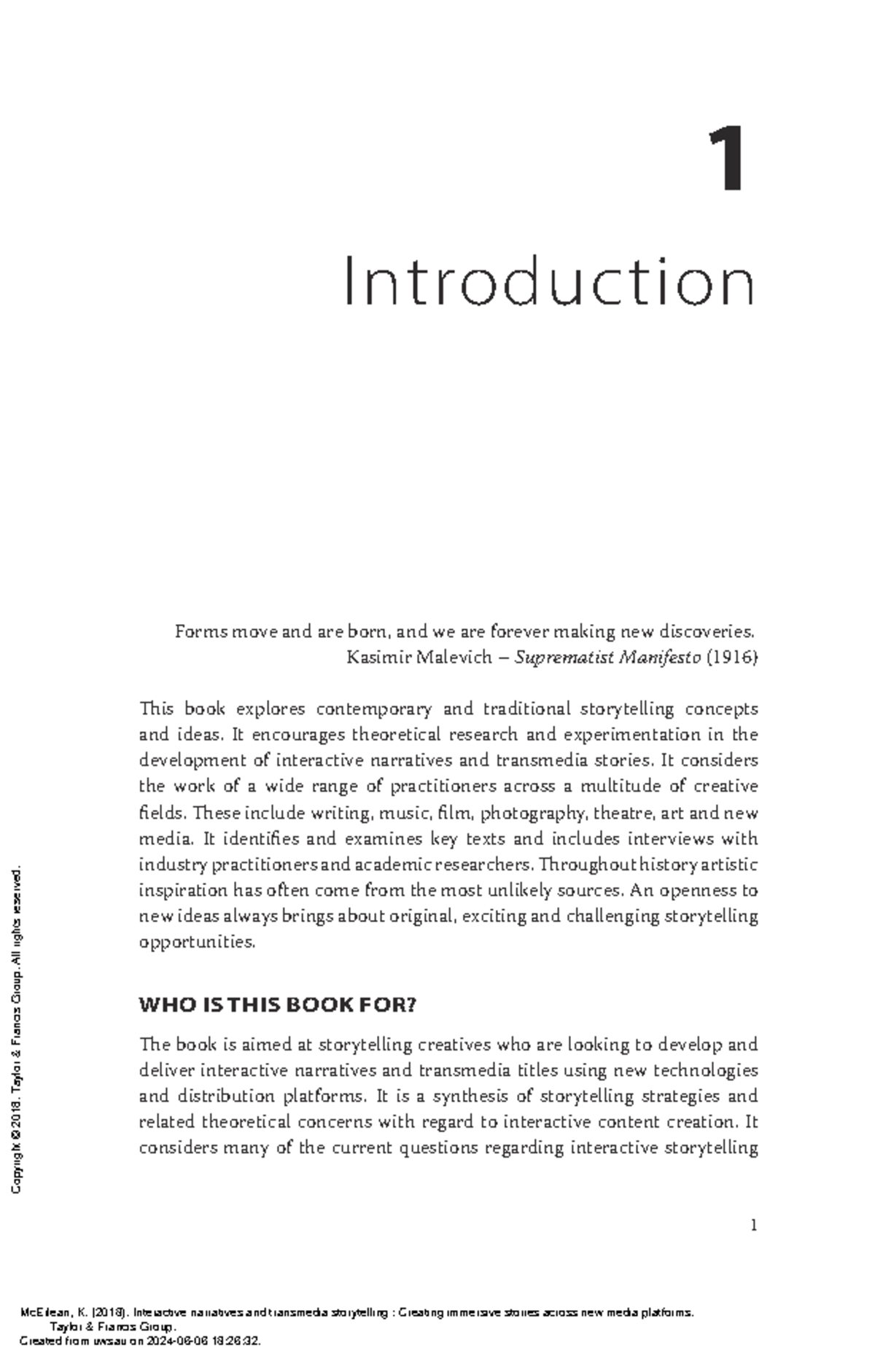 Interactive Narratives and Transmedia Storytelling - 1 1 Introduction ...