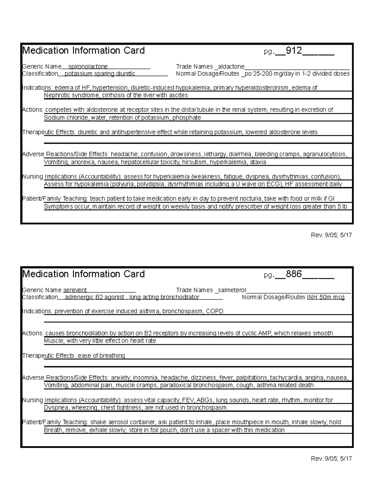 Med Card Week 4 - Med cards - Medication Information Card pg.912 ...