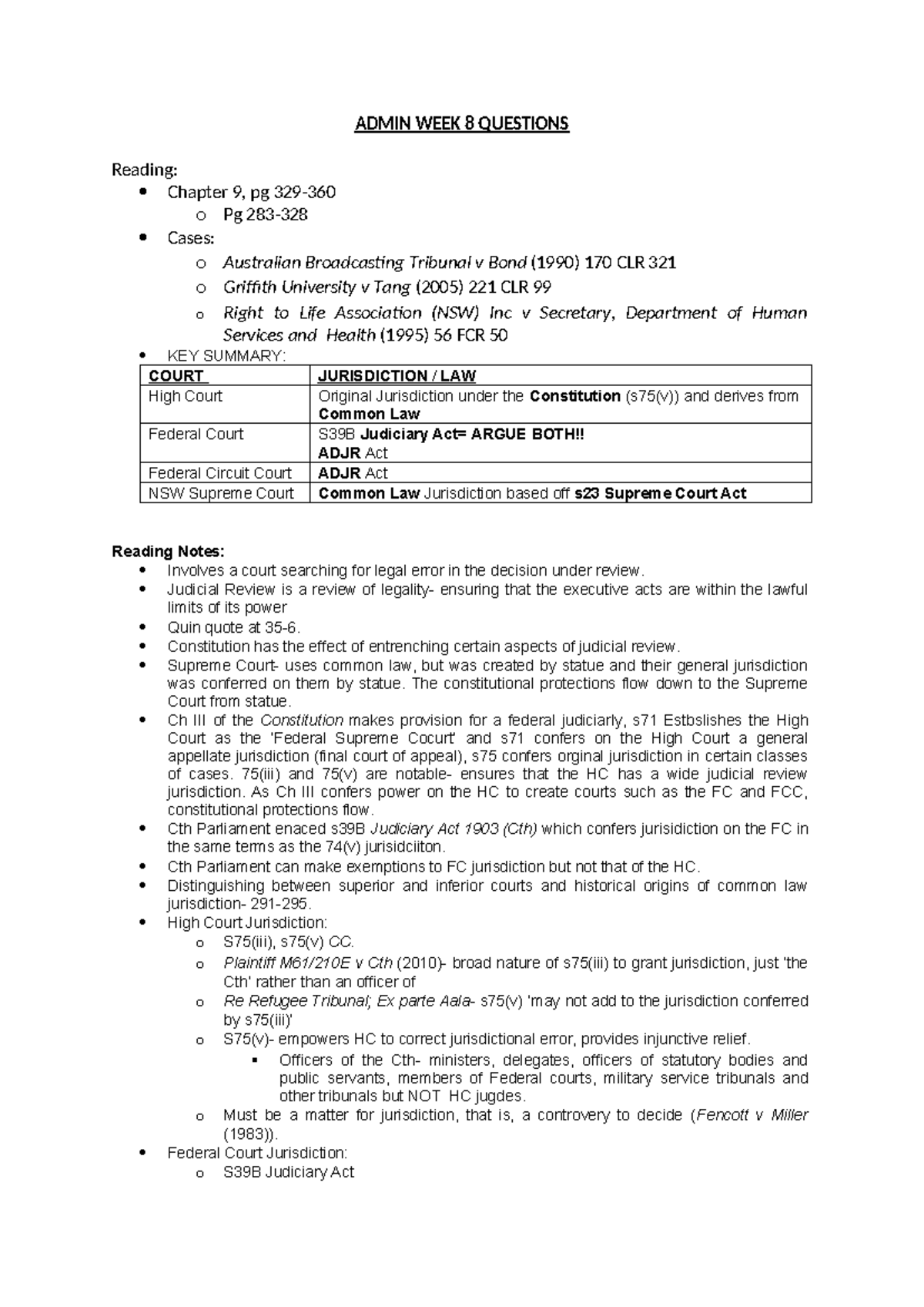 Week-8-Admin - Administrative law weekly notes - ADMIN WEEK 8 QUESTIONS ...