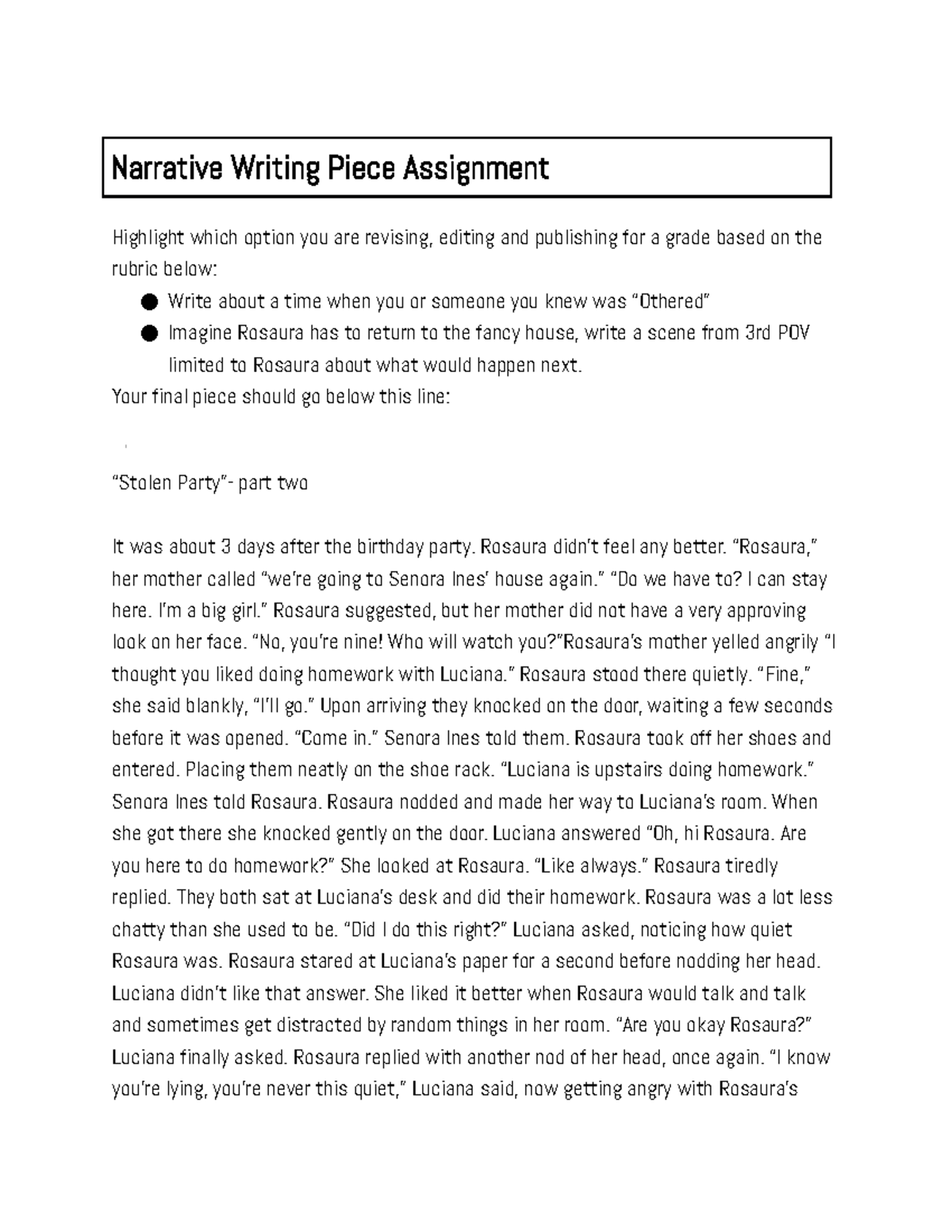 Brooklyn Mccown - Narrative Writing Piece Assignment - Narrative ...