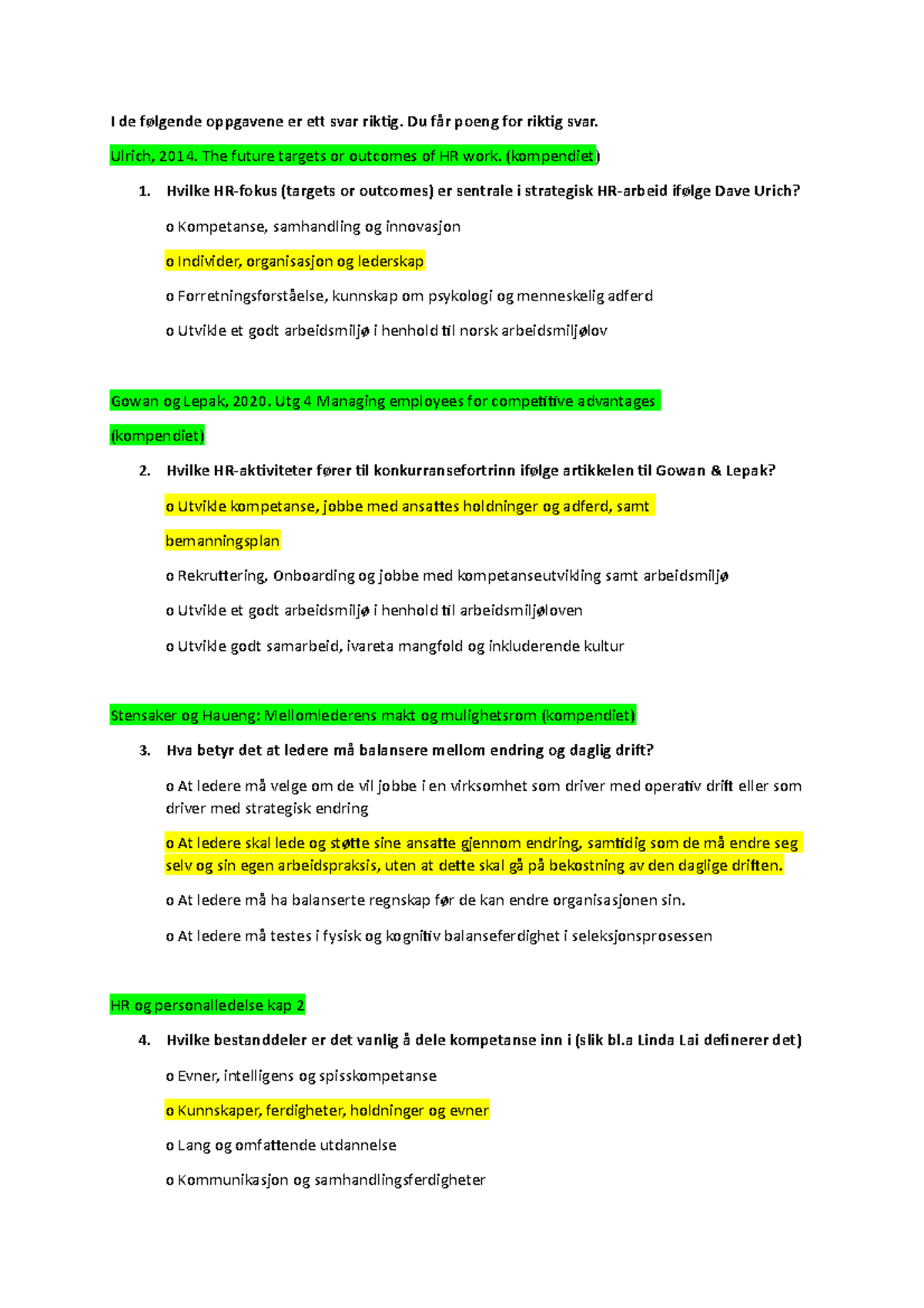 Eksamensøving sho - I de følgende oppgavene er ett svar riktig. Du får ...