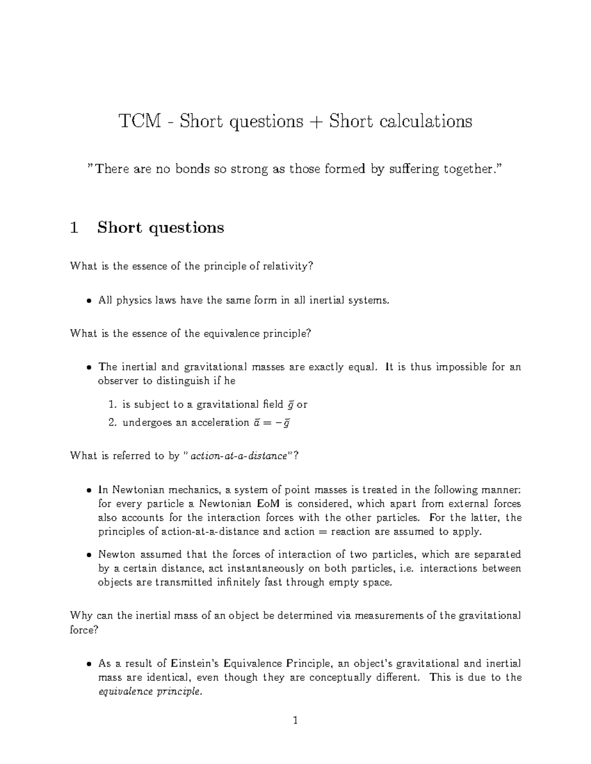 3EMX0 - Short questions - TCM - Short questions + Short calculations ...