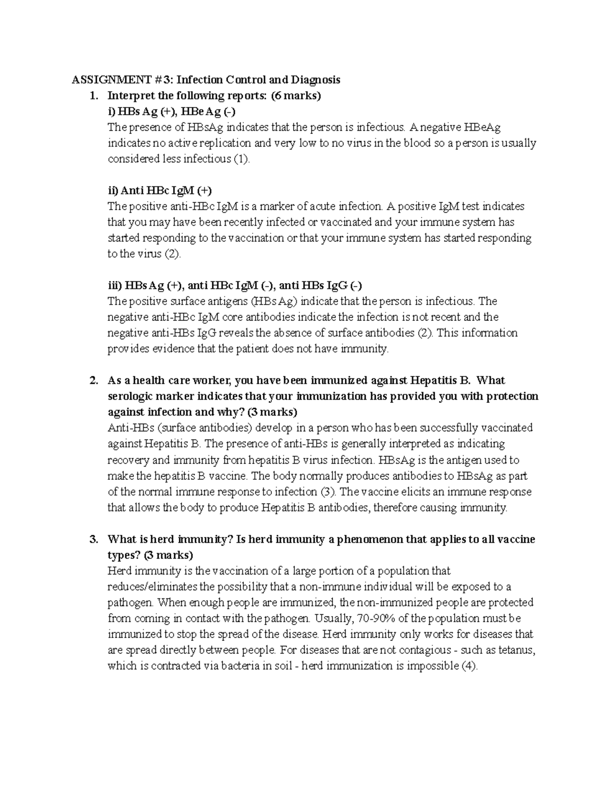 Assignment 3- Infection Control and Diagnosis - ASSIGNMENT # 3: Infection Control and Diagnosis ...