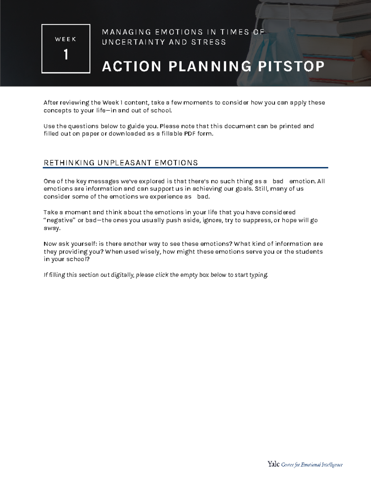 Week1 Action Planning Pitstop - After reviewing the Week 1 content ...