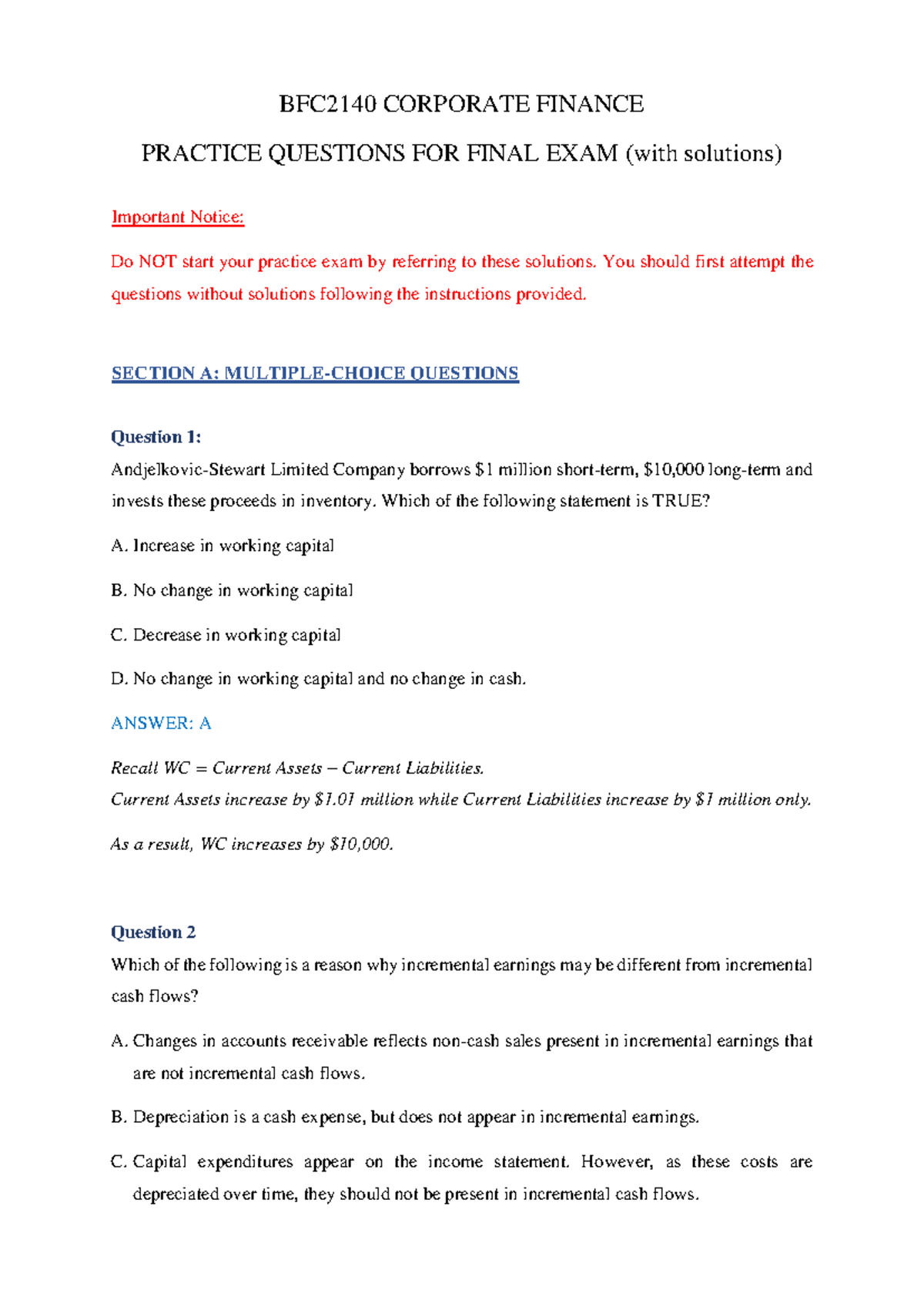 BFC2140 - Solutions for Practice Questions for Final Exam - BFC2140 ...