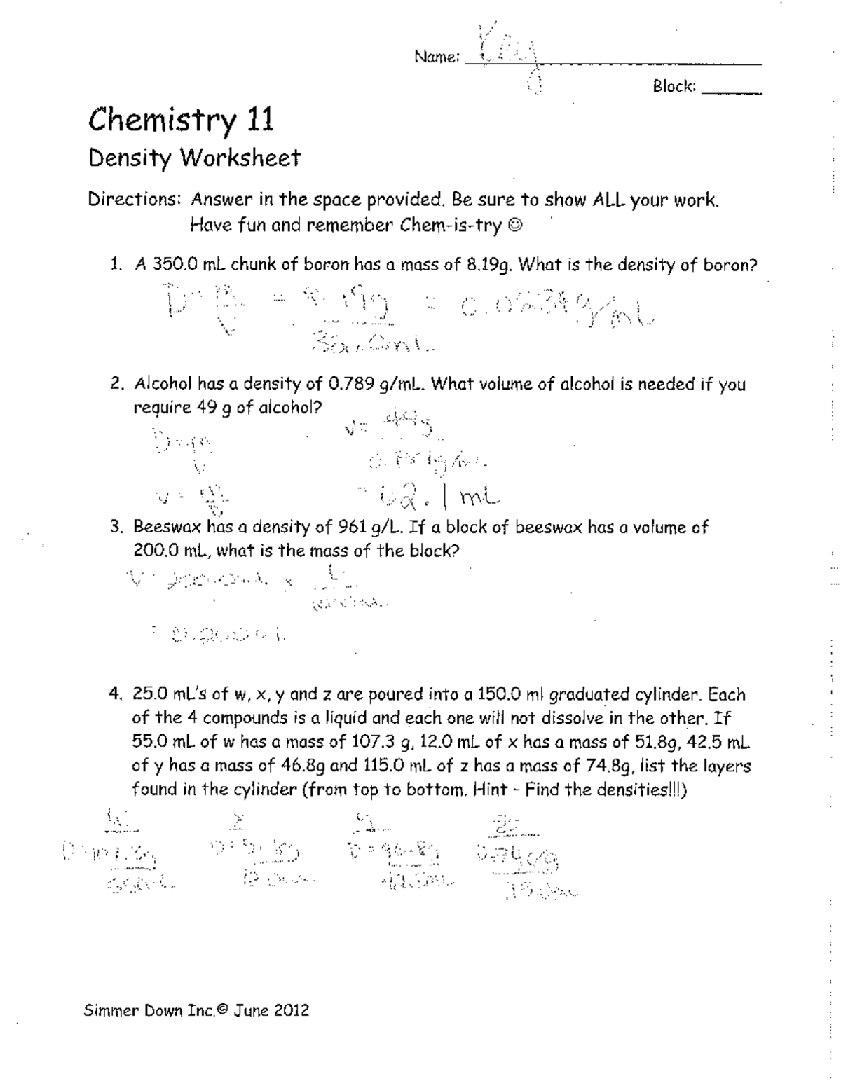 Density ws answers - No sence - Studocu