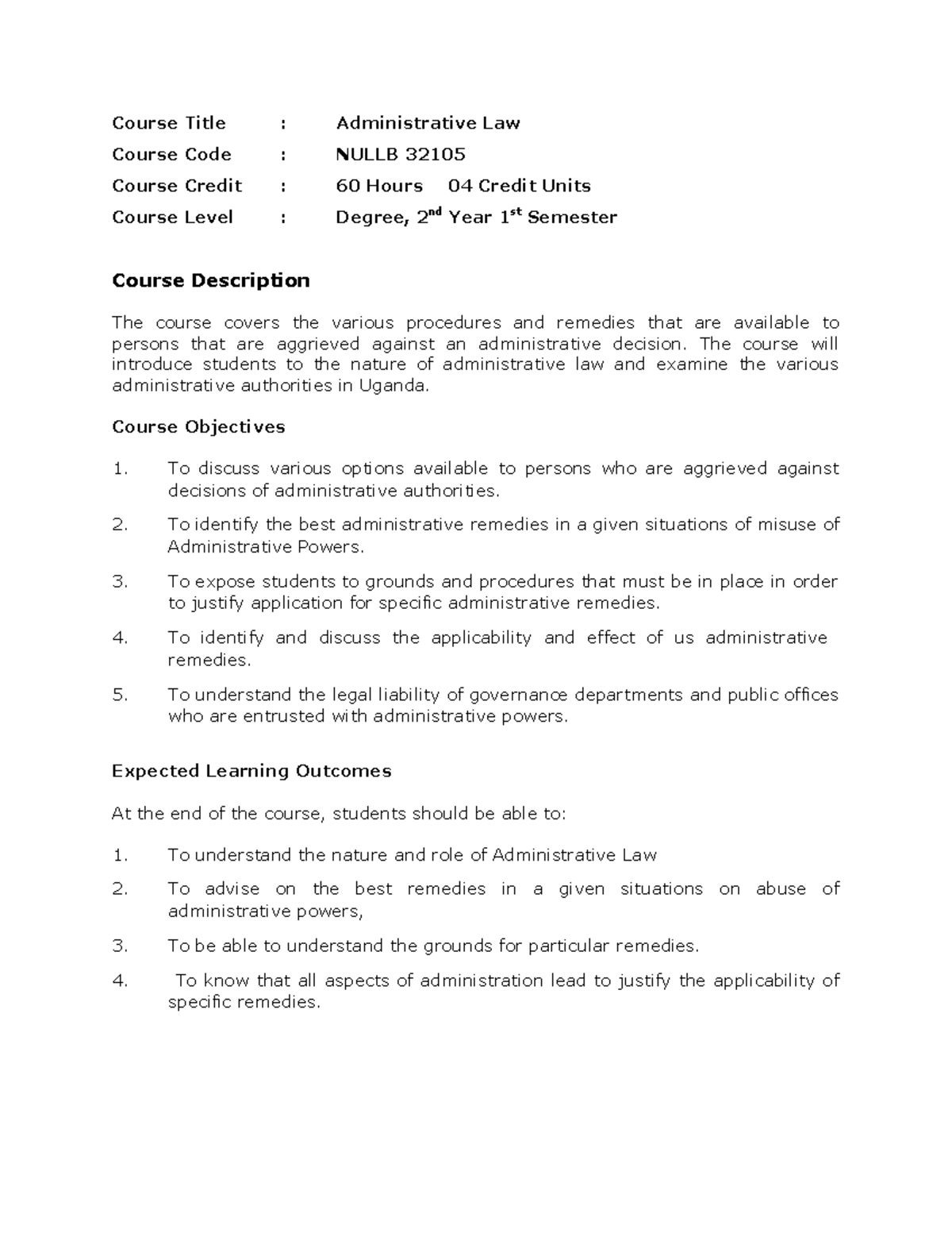 Administrative Law - Course Outline - Course Title : Administrative Law ...