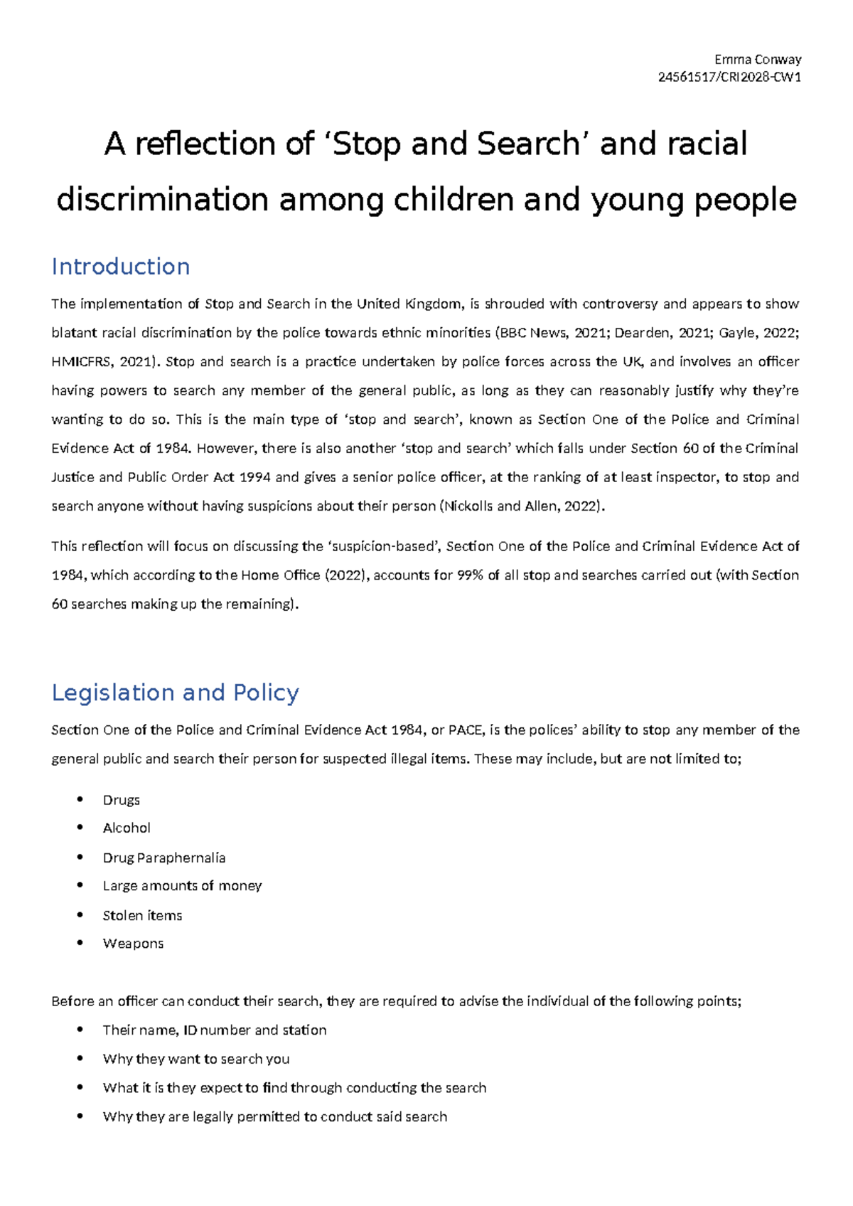 A reflection of ‘Stop and Search’ and racial discrimination among ...