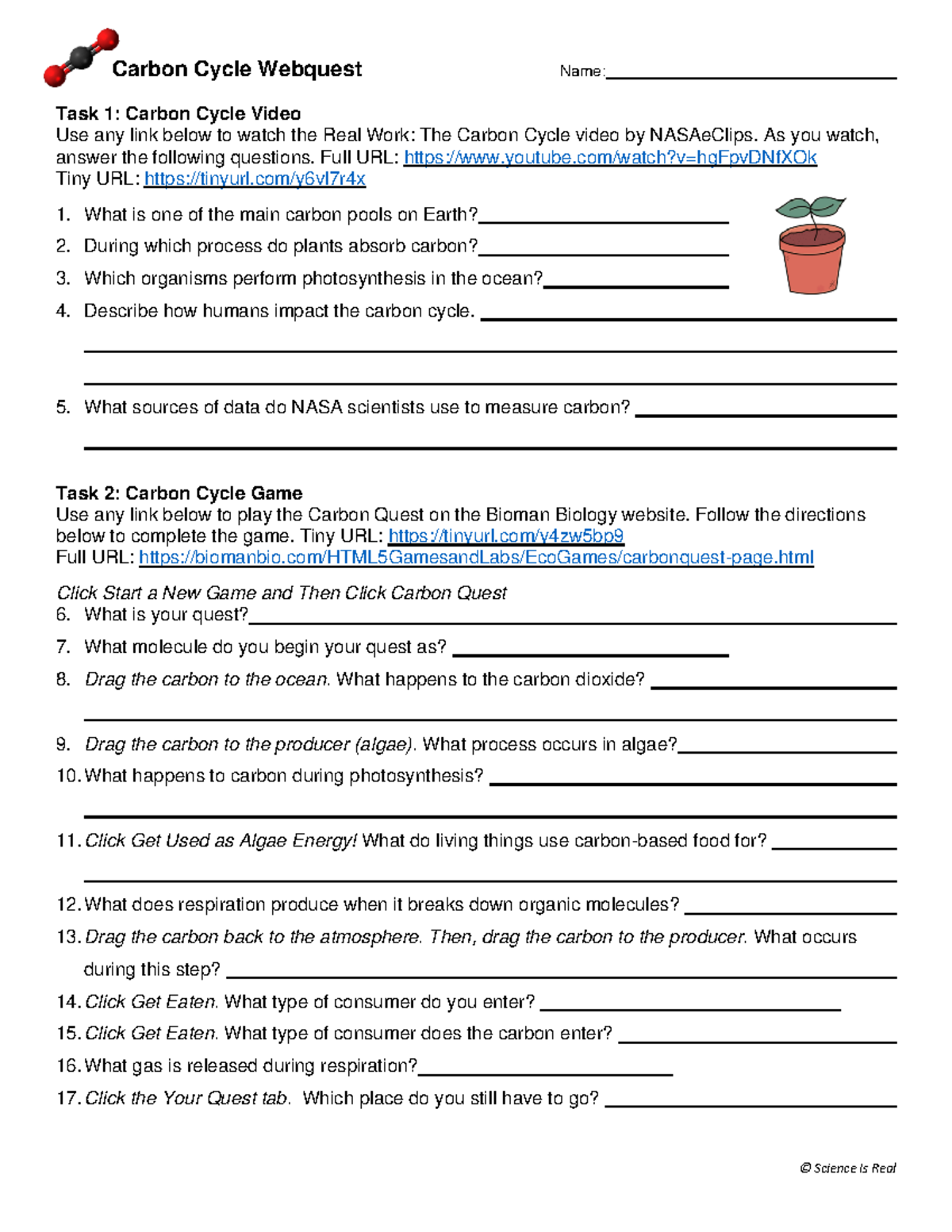 Handout - Carbon Cycle Webquest - © Science Is Real Carbon Cycle ...