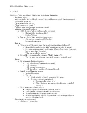 12:6:2018 lecture notes - HIS 4090-001 Peer Note Taking 12/6/ Women ...