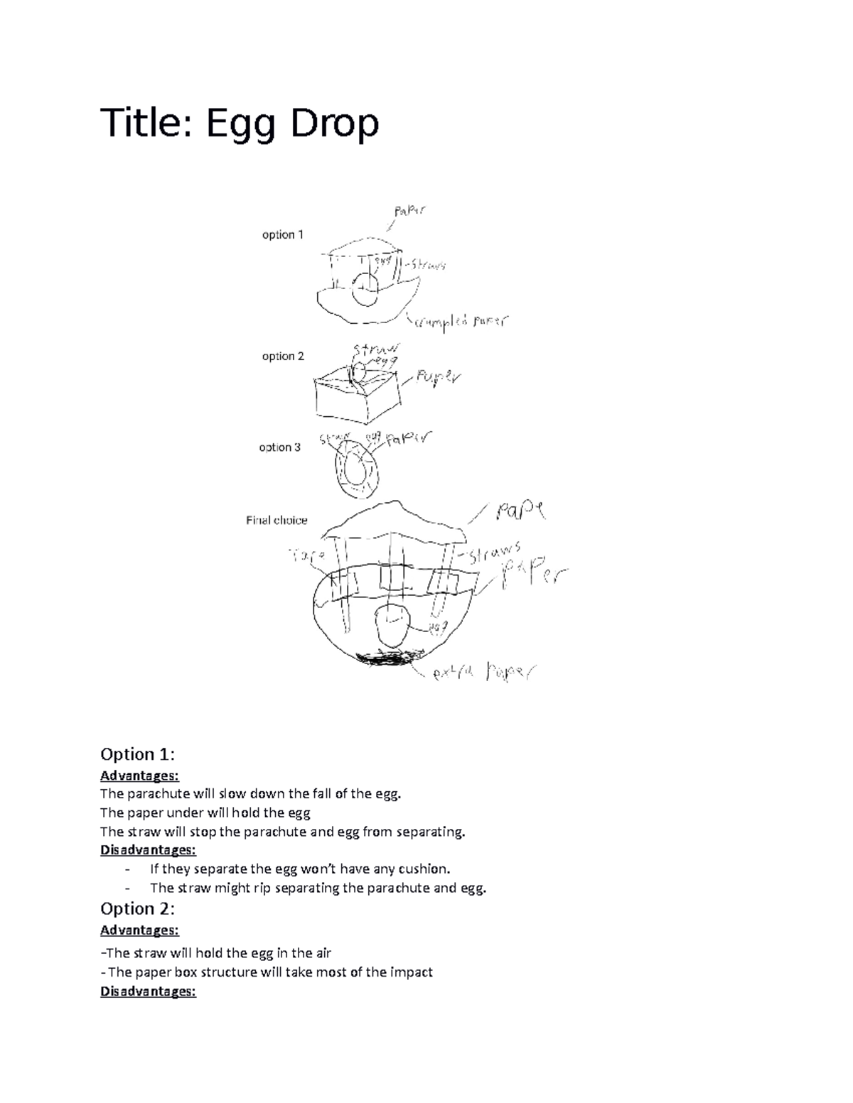 Egg Drop - Shows three sketches as long as explanations - Title: Egg ...