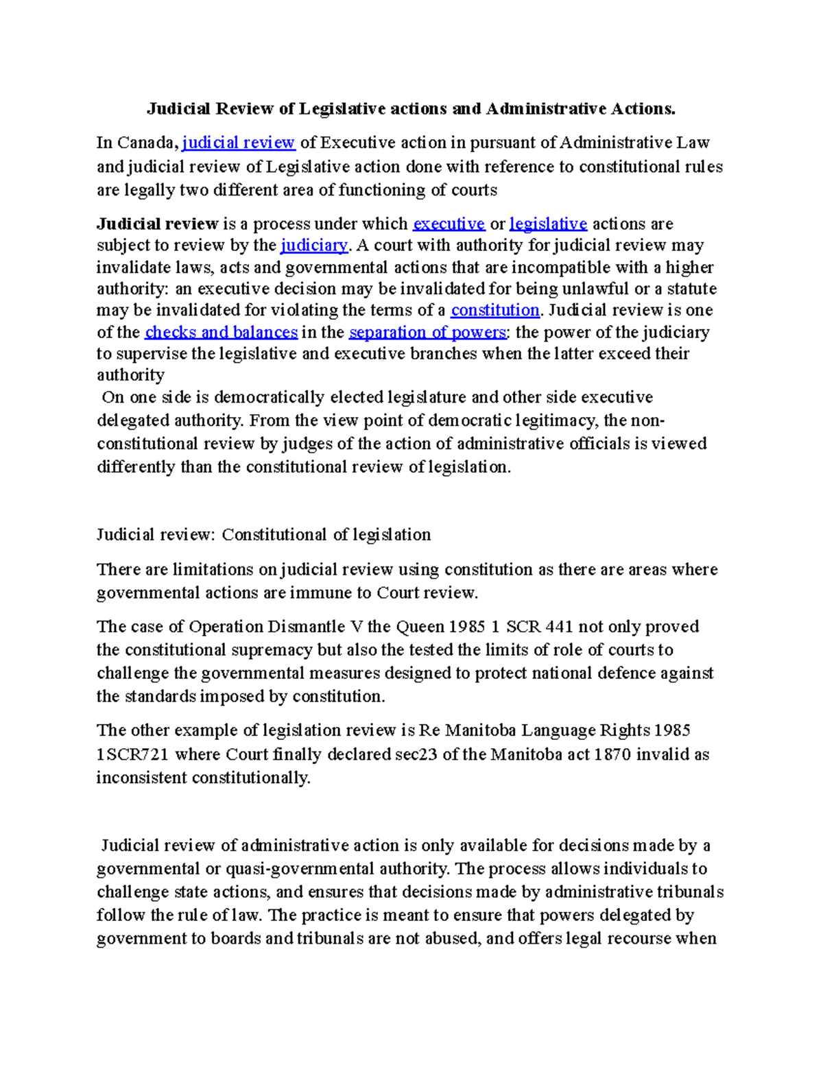 Judicial Review of Legislative actions and Administrative Actions - In ...