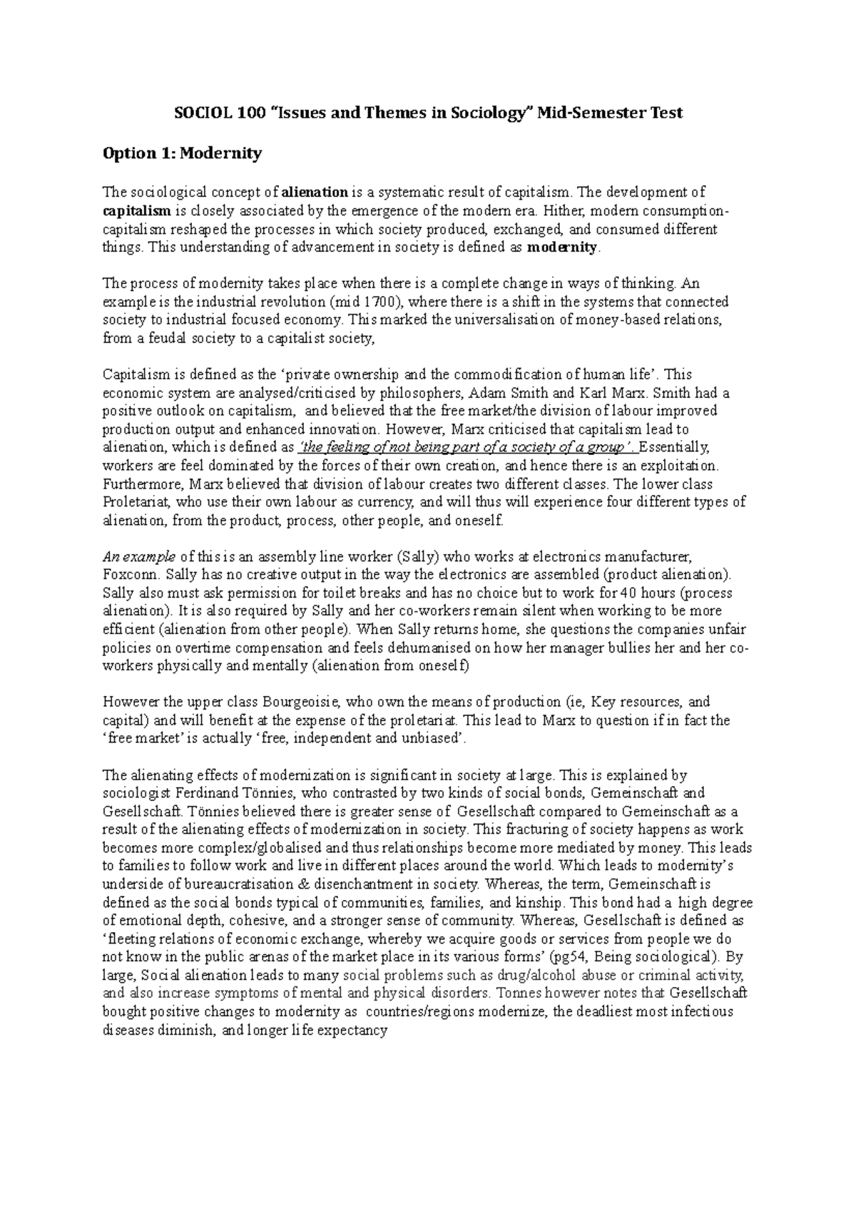 Sociol 100 2020 - SOCIOL 100 “Issues and Themes in Sociology” Mid ...