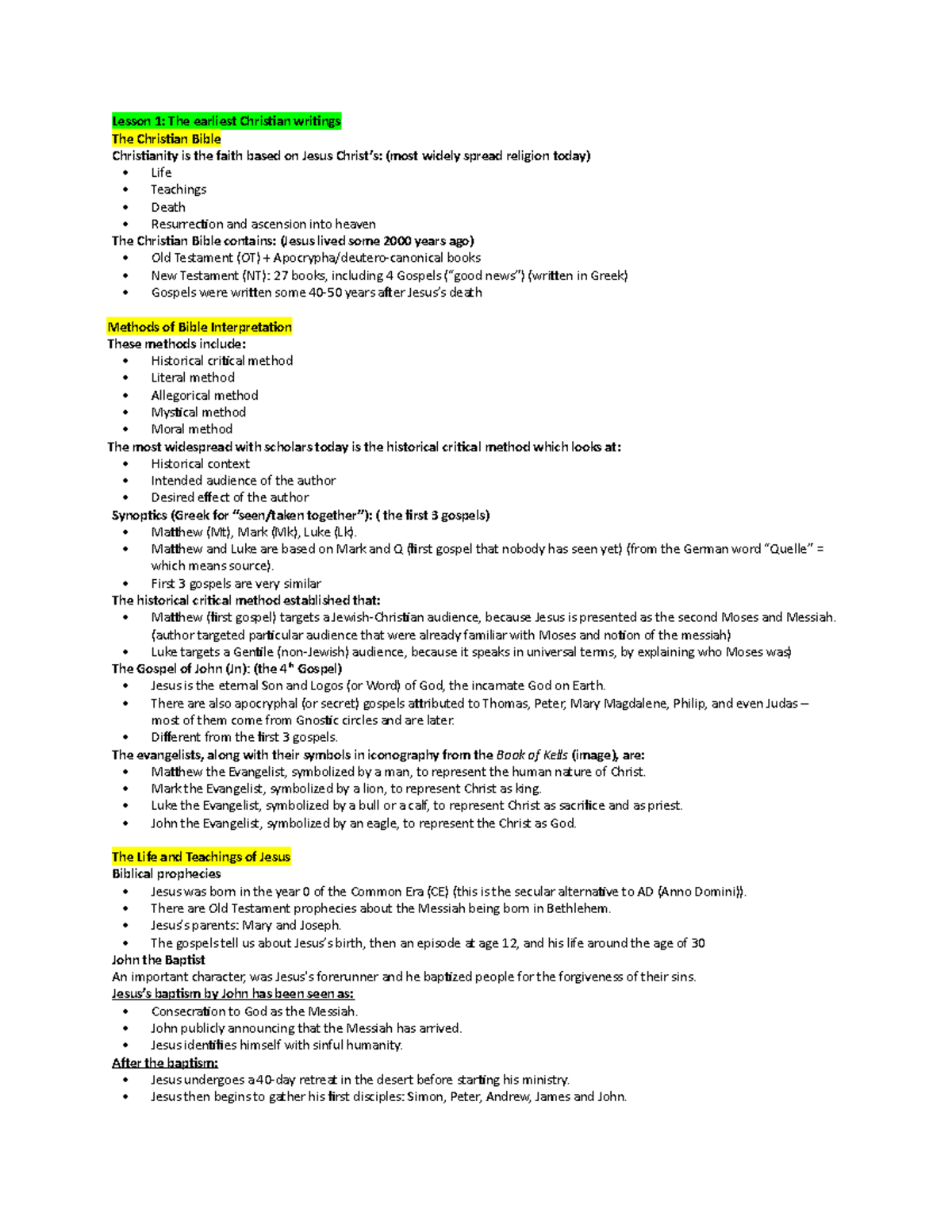 Introduction to Christian Origins test #1 notes/summaries - Lesson 1 ...