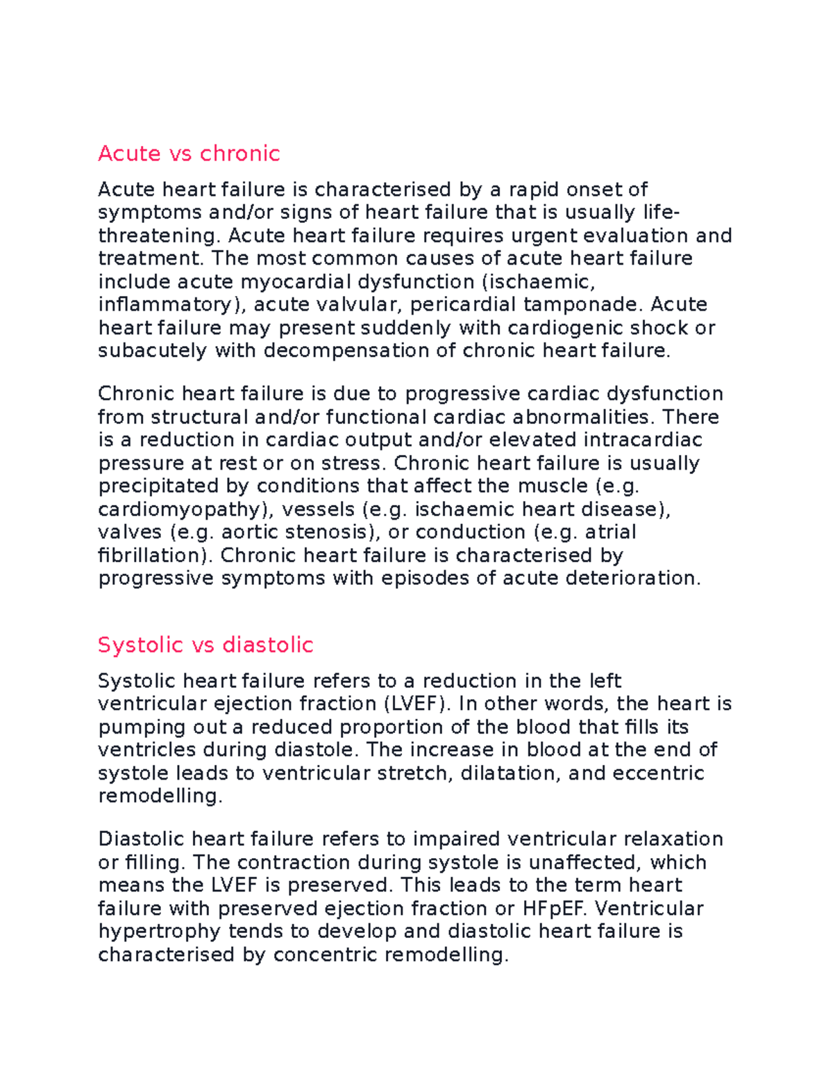 Acute vs chronic hf - Lecture notes - Acute vs chronic Acute heart ...