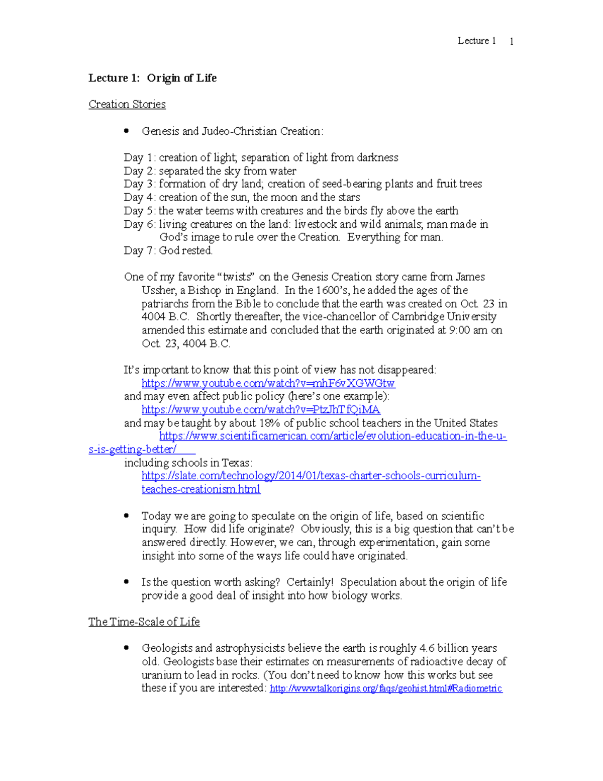 Lecture 1 W23 Professor Emerson And Gaut Uci Lecture 1 Origin Of Life Creation Stories