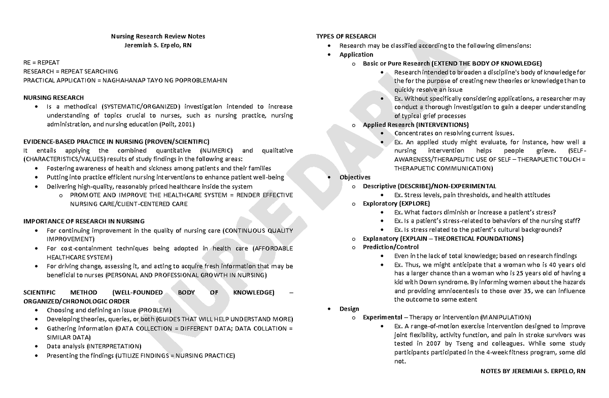 Nursing Research Review Notes - Nursing Research Review Notes Jeremiah ...