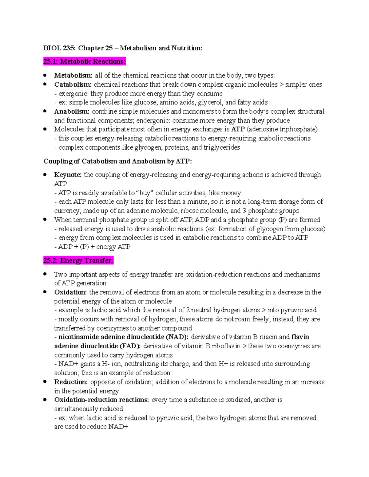 Chapter 25 - Metabolism and Nutrition - BIOL 235: Chapter 25 ...